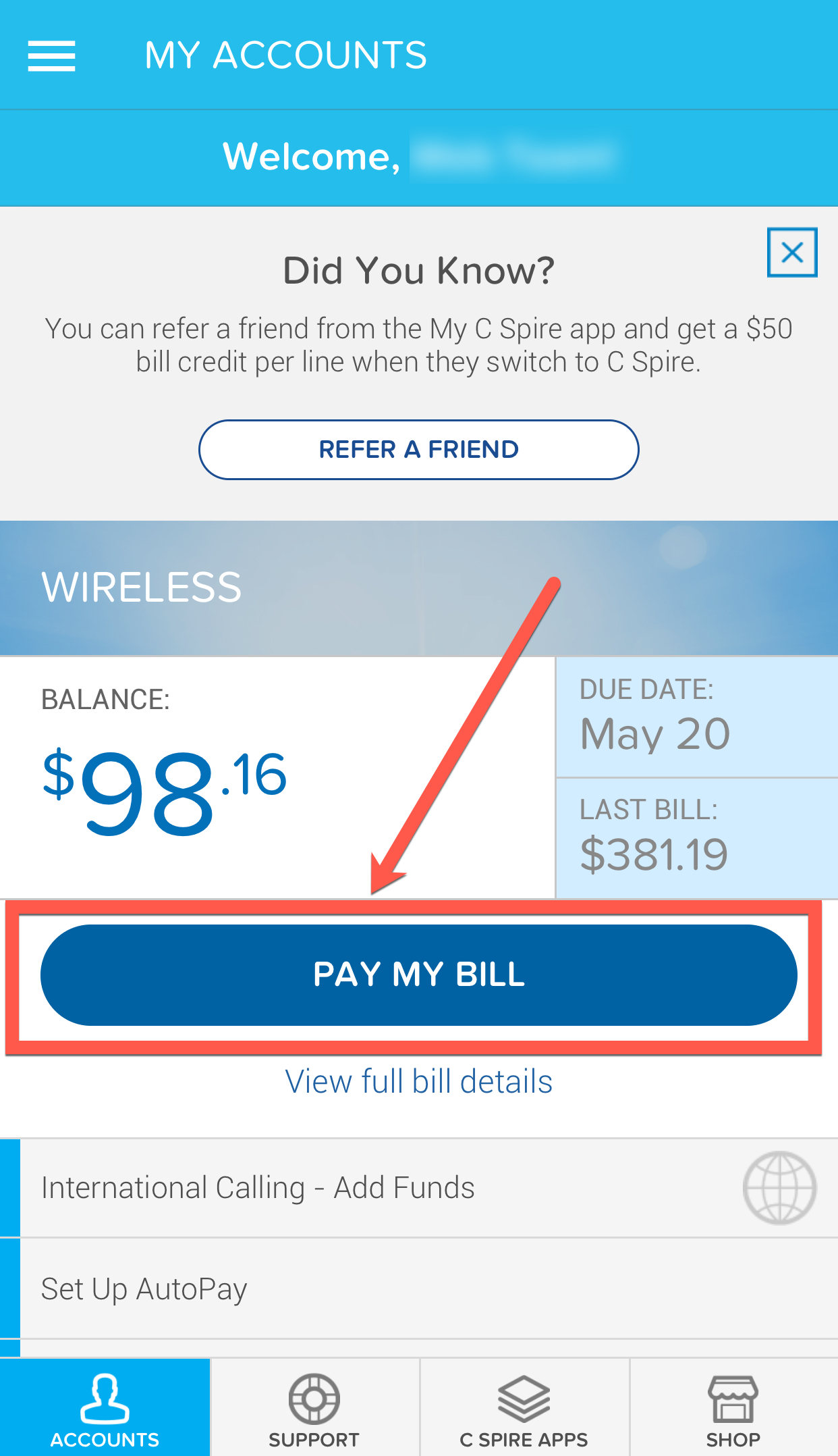 How to pay your bill using the My C Spire app